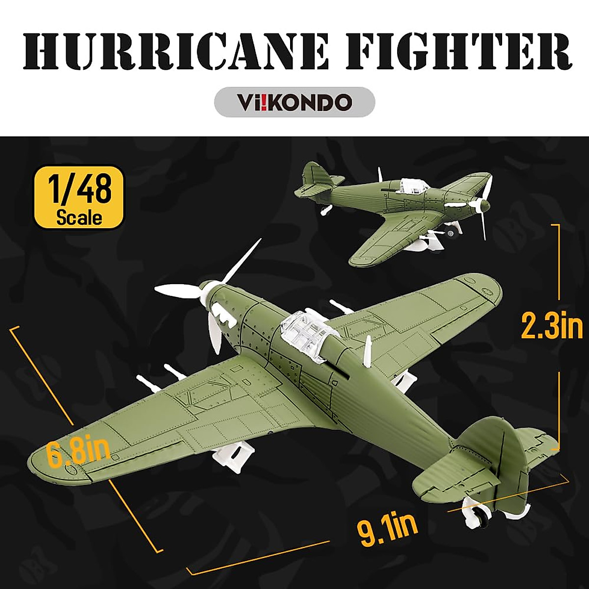 ViiKONDO 1/48 WWII UK Hurricane Fighter British Aircraft Military Warplane Model Building Kit DIY Assembly Jet Toy Airplane (01)