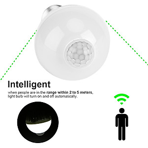 Keenso 7W E27 Motion Sensor Light Bulb, Smart Infrared Sensor PIR LED Bulbs, Auto On/Off Night Light for Outdoor Indoor Stairs Garage Corridor