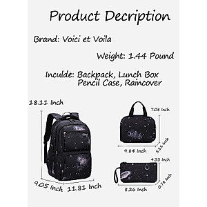 Voici et Voila Kids Galaxy Backpack, 3Pcs Bakcpack for Boys 12-14 Kids School Bags Middle School Elementary Book Bag Outer Space School Bag Large Capacity