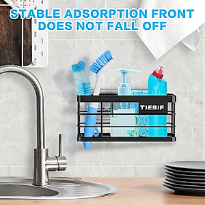 Sponge Holder for Kitchen Sink Caddy 2 in 1 Sink Organizers Stainless Steel 6.8" x 3" x 3.1" No Drilling with Adhesives