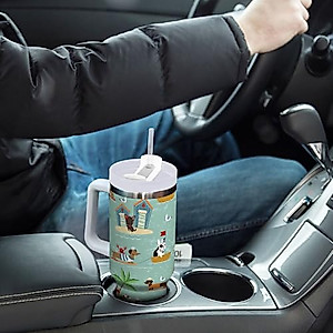 Emelivor Cute Islands Light Green 30 oz Tumbler with Lid and Straw Insulated Tumblers with Handle Large Travel Coffee Mug Stainless Water Cup Fits in Car Cup Holder
