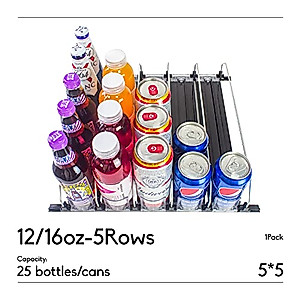 CNDSE Soda Can Organizer for Refrigerator,Spring Loaded Fridge Drink Organizer,Width-adjustable Push Rod Slide Rail Drink Dispenser for Refrigerator,Black (14.96in-5)