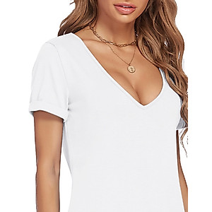 Beyove Women's Deep V T-Shirt Summer Short Sleeve Loose Casual Tee