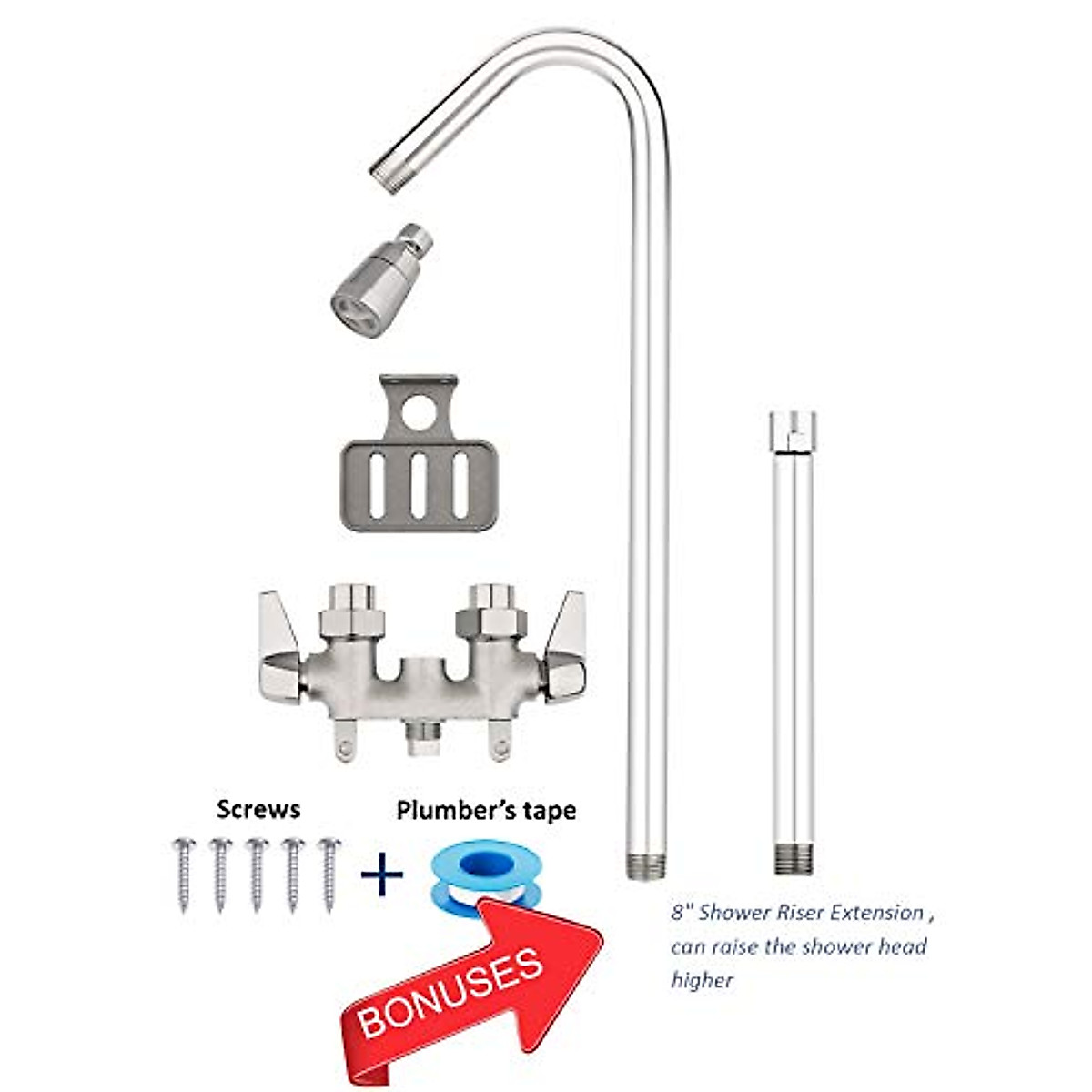 Artiwell Outdoor Shower Fixture System,with Rustproof Riser and Riser Extension, Double Handle Utility Shower Faucet with Showerhead and Soap Dish, Polished Chrome