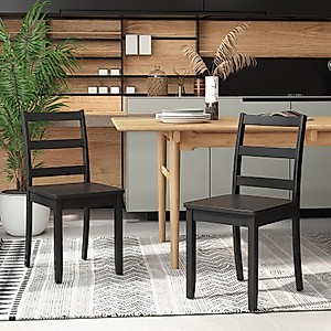 Giantex Wood Dining Chairs Set of 2 Black- Wooden Armless Kitchen Chairs with Solid Rubber Wood Legs, Non-Slip Foot Pads, Max Load 400 Lbs, Farmhouse Style High Ladder Back Wooden Dining Room Chairs