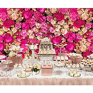 5x3ft Pink Red Rose Flowers Photography Backdrop Valentine's Day Photo Background Baby Shower Wedding Happy Birthday Decoration Mother's Day Backdrop Blossoms Roses Wall Art for Photo Booth Props