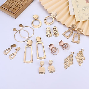 Subiceto 9 Pairs Gold Clip on Earrings for Women Statement Clip On Earrings Large Gold Geometric Clip Earrings Square Rectangle Round Clip Dangle Earrings Non Pierced Earrings Set