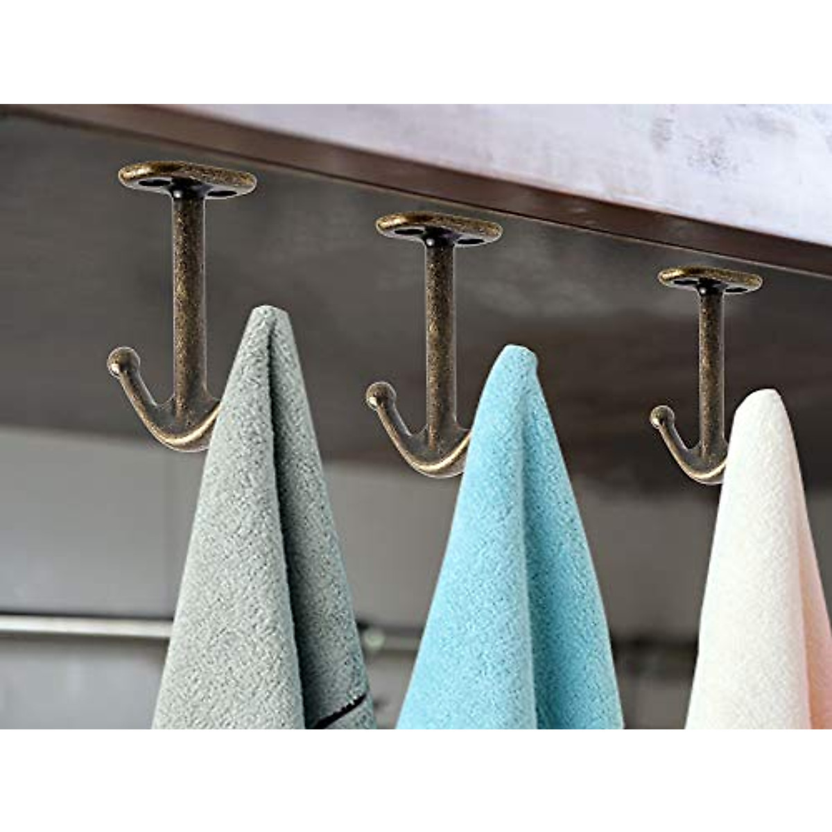 BAMI-LEE House Zinc Alloy Double Prong Ceiling Hooks, 4-Pack Under Shelf Coat Hooks Hanging Towel Robe Clothes Cap Bathroom Kitchen Cabinet Garage Use (Bronze)