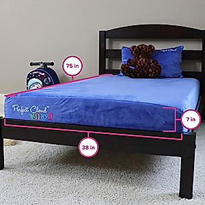 Perfect Cloud Made in The USA Kids Plush 7-inch Memory Foam Twin Mattress, Shredded Foam Pillow, and Teddy Bear for Day/Trundle/Bunk Bed - (Blue)
