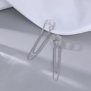 SLUYNZ 925 Sterling Silver No Piercing Cuff Earrings Chain for Women Wrap Earrings Tassel Clip On Ear (A-Silver)