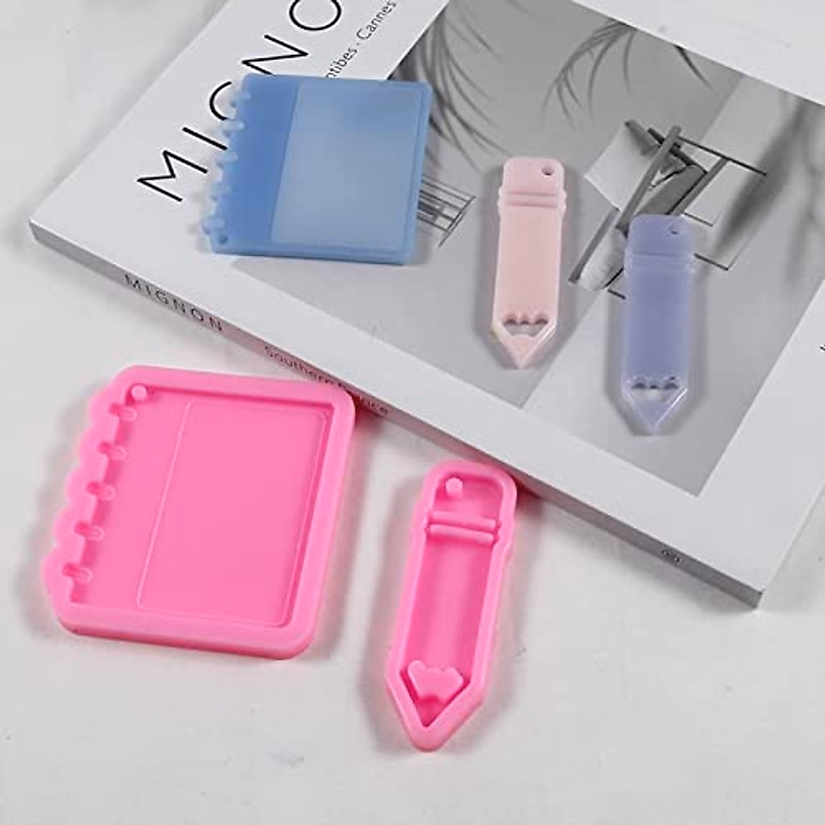 DD-life 10 Pcs Pencil Shape and Note Shape Silicone Molds for Office Supplies Baking Crafts Keycahin Decoration（5 Pencil Shape，5 Note Shape）
