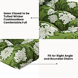 ARTPLAN Outdoor Cushions for Settee,Wicker Loveseat Cushions with Tie,Tufted Patio Cushions 2 U-Shaped Set of 5 Piece,L44xW19,Floral,Grass Green