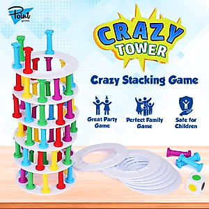 Point Games Crazy Tower - Stacking Tower Game with Fun Roman Column Design- Toppling Leaning Tower Toy with Dice - Developmental & Interactive Puzzle, Test Stabilizing Skills- Ages 5+