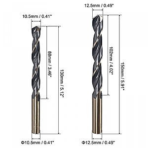 uxcell Twist Drill Bit Set 10.5mm 12.5mm, HSS (High Speed Steel) 4341 Titanium Nitride Coated Straight Round Shank Drilling Tool, for Stainless Steel Alloy Copper, 2pcs