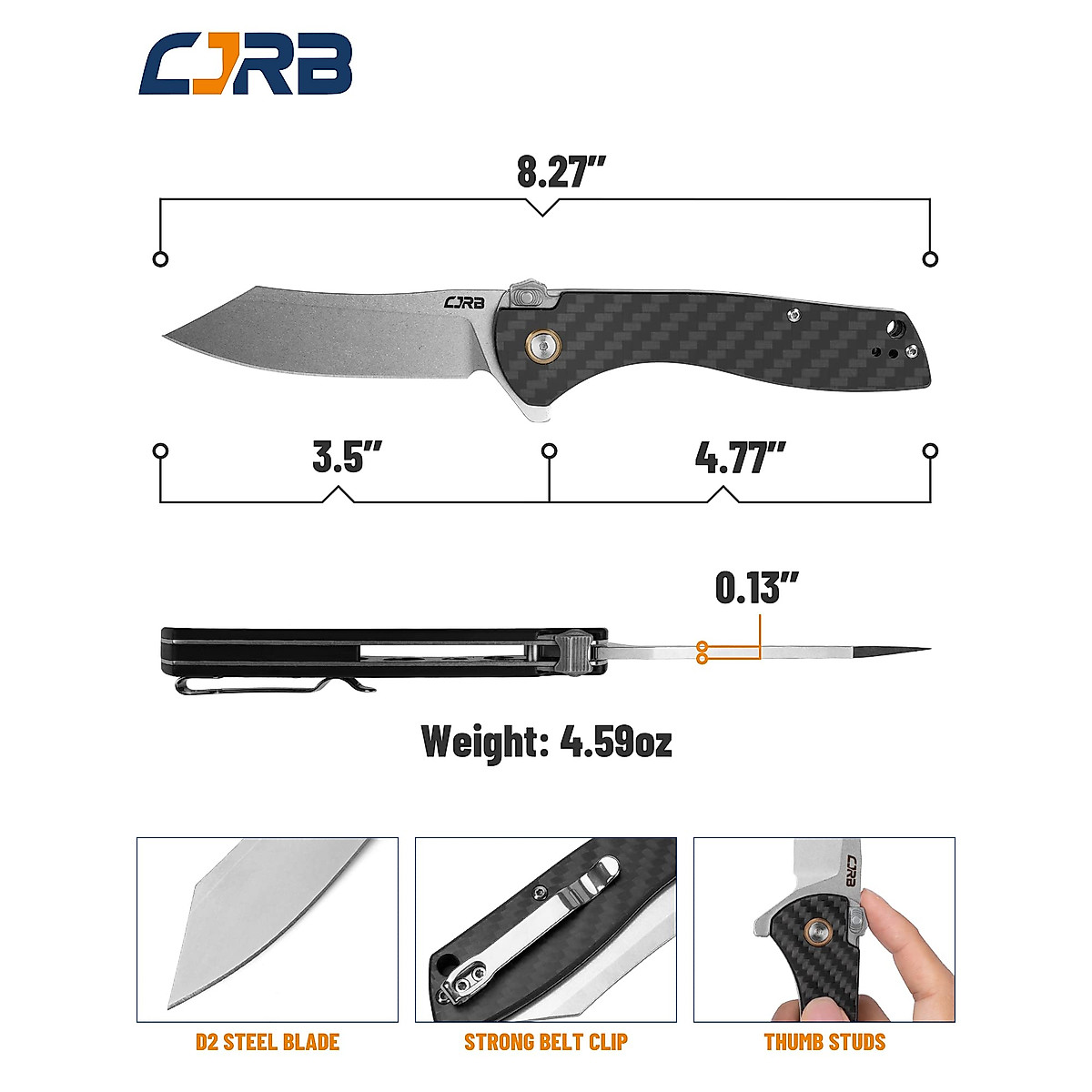 CJRB Cleaver Folding Knives Pocket Knife AR-RPM9 Steel Blade Carbon fiber Handle J1915 Kicker