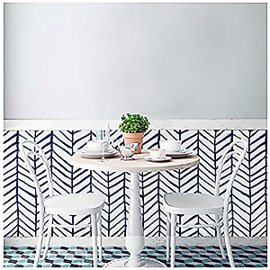 HAOKHOME 96020-2 Modern Stripe Peel and Stick Wallpaper for Bedroom Herringbone Navy Blue Vinyl Removable Decoration 17.7in x 9.8ft