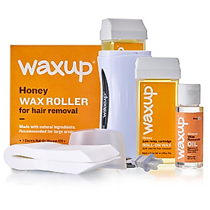 waxup Roll on Wax Kit for Hair Removal, Roller Waxing Kit for Women, 1 Portable Wax Warmer, 25 Non Woven Waxing Strips, 2 Honey Wax Roller Kit Refill, 1 Almond Oil Wax Remover