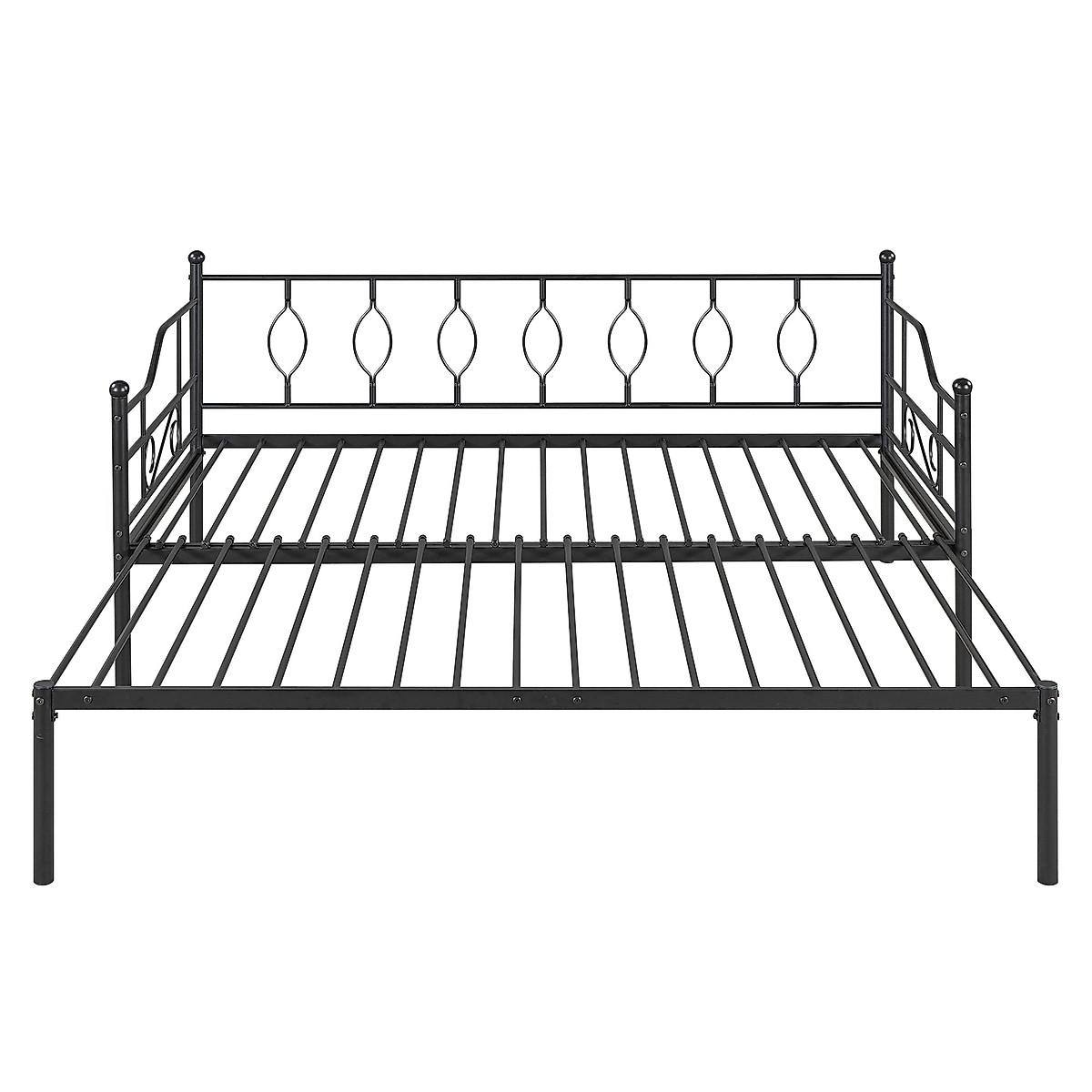SOFTSEA Twin Size Daybed with Pop Up Trundle, Metal Daybed with Twin Size Trundle for Adults and Guests, Extendable Daybed Twin to King Size, Heavy Duty Slat Support, No Box Spring Needed (Black)