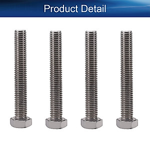 Bettomshin 5Pcs M12 x 80mm Hex Bolts, 304 Stainless Steel 1.75mm Thread Pitch Fully Threaded Metric Hex Head Screw Bolts, Hexagon Screw Bolt, Hex Tap Bolts, Silver (Overall Size 87.68x19x19mm)