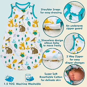 Baby Sleep Sack Sleeveless Wearable Blanket for Girls & Boys Two-Way Zipper Soft Organic Cotton Pajamas with Woodland Pattern (12-24 Months)
