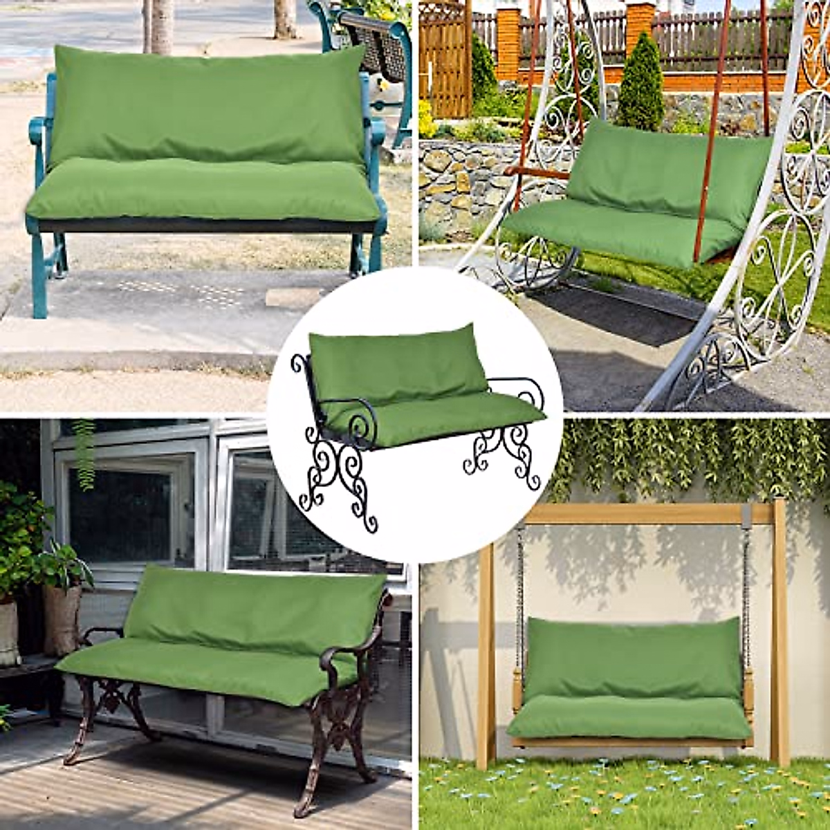 BASANOB Porch Swing Cushions Cover, Three Seat Swing Replacement Cushion Cover, Anti-Fading and Anti-Slip Starp Rope Design Bench Cushion Cover for Outdoor Furniture (Green, 60" W x 40" D x 4" Thick)