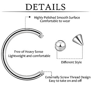 ONESING 80 Pcs, 16g, Septum Rings for Women Septum Piercing Horseshoe Nose Hoop Lip Tragus Cartilage Earrings Hypoallergenic Stainless Steel Body jewelry 10mm