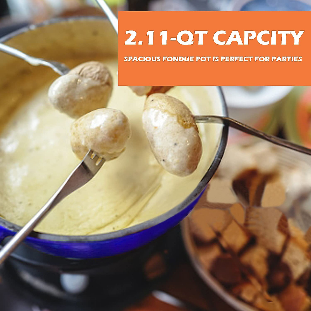 Artestia Swiss Traditional Cast Iron Cheese Fondue Pot Set, Cast Iron Fondue Set For Cheese, Meat & Chocolate (Blue)