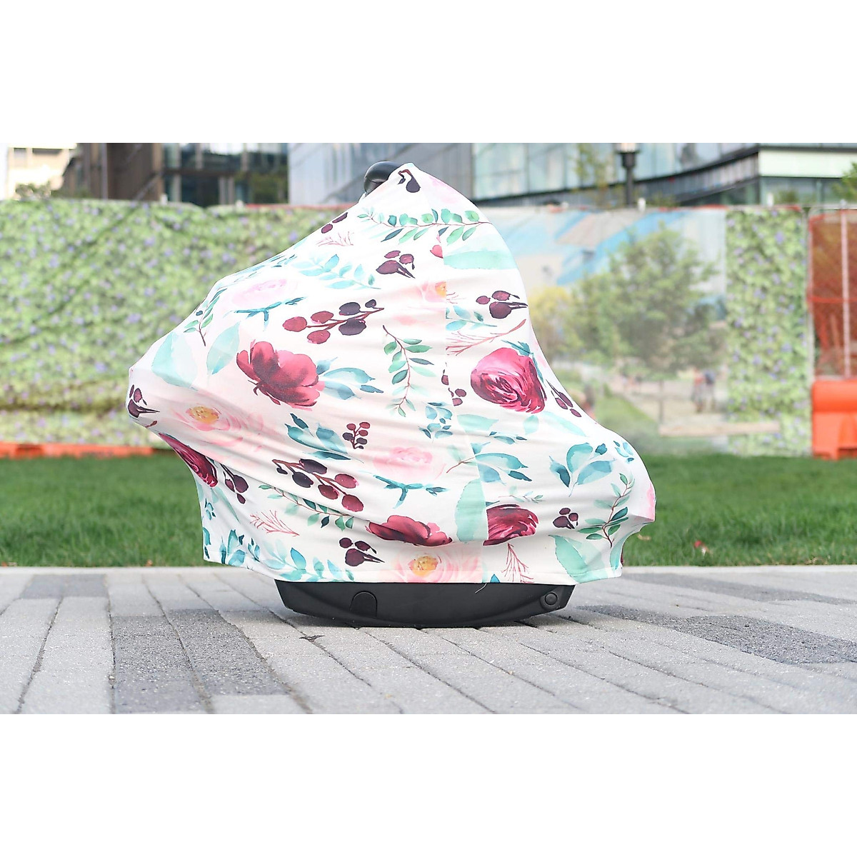 Baby Carseat Cover with Carrying Pouch Nursing/Breastfeeding 3 in 1 Multi-Use Extra Soft Floral Car Seat Canopy Baby Shower/New Moms and Dads