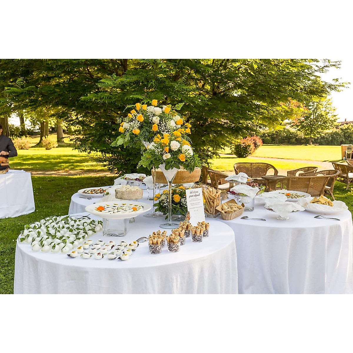 6-Pack White Round Paper Tablecloths – 82in Paper Table Cloths for Parties Disposable – Linen Like Disposable White Tablecloth Round Cover with Plastic Backing