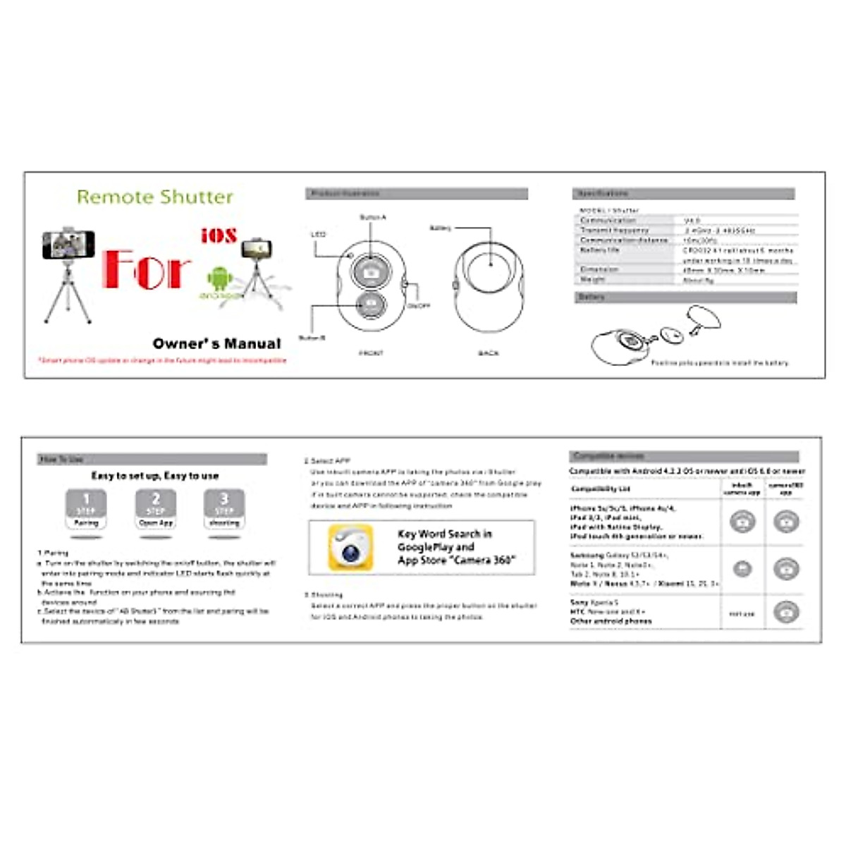 Phone Tripod Mount Adapter & Smartphone Remote Controller, Ruittos Smartphone Selfies Stick Holder Clip Compatible with iPhone Samsung and All Cell Phones, Rotates Vertical Horizontal Adjustable Clamp