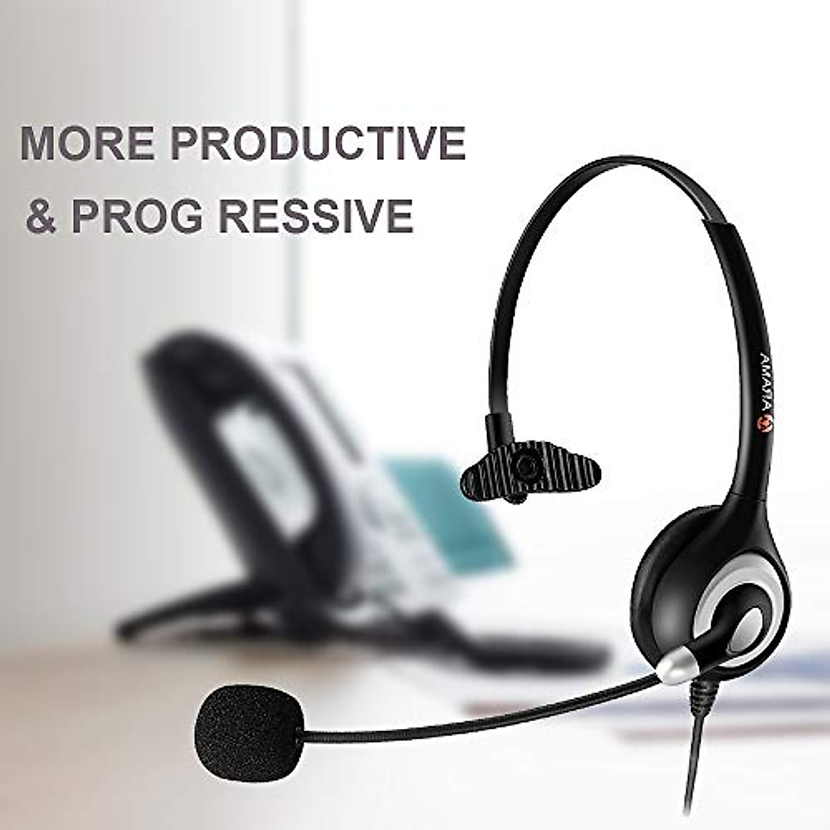 Phone Headset 2.5mm with Noise Canceling Mic & Mute Switch Telephone Headset for Panasonic AT&T Vtech Uniden Cisco Grandstream Cordless Phones