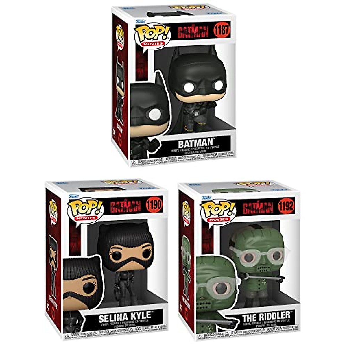 Funko POP! Movies The Batman Collectors Set- Batman, Selina Kyle (with Possible Chase Variant), and The Riddler, Figures Stand 3.75" Tall, Each Figure Comes Individually Packaged