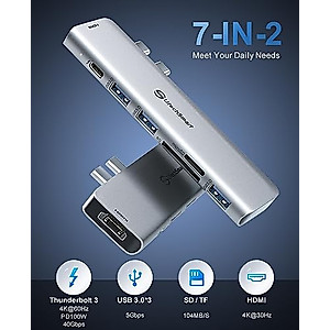 USB C Hub Adapter MacBook - UtechSmart 7 in 2 MacBook Pro/Air Accessories Multiport Adapter with Thunderbolt 3 Port, 100W PD 4K@30Hz, 40Gbps 4K HDMI, 3*USB3.0 Data Port SD and MicroSD Card Reader