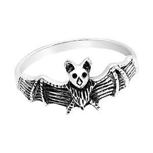 AeraVida Gothic Spooky Nocturnal Bat .925 Sterling Silver Ring | Statement Fashion, Gothic Ring | Casual Jewelry Gift | Size 5