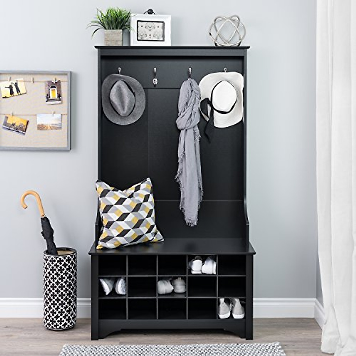Prepac Hall Tree with Shoe Storage, Black