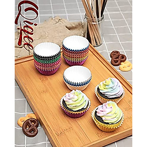 qiqee 500pcs Foil Cupcake Liners For Baking Standard Size Thick ＆ Sturdy Oil Resistance, 10 Color Baking Cups Muffin Liners Paper(Standard Size 2inch Bottom)