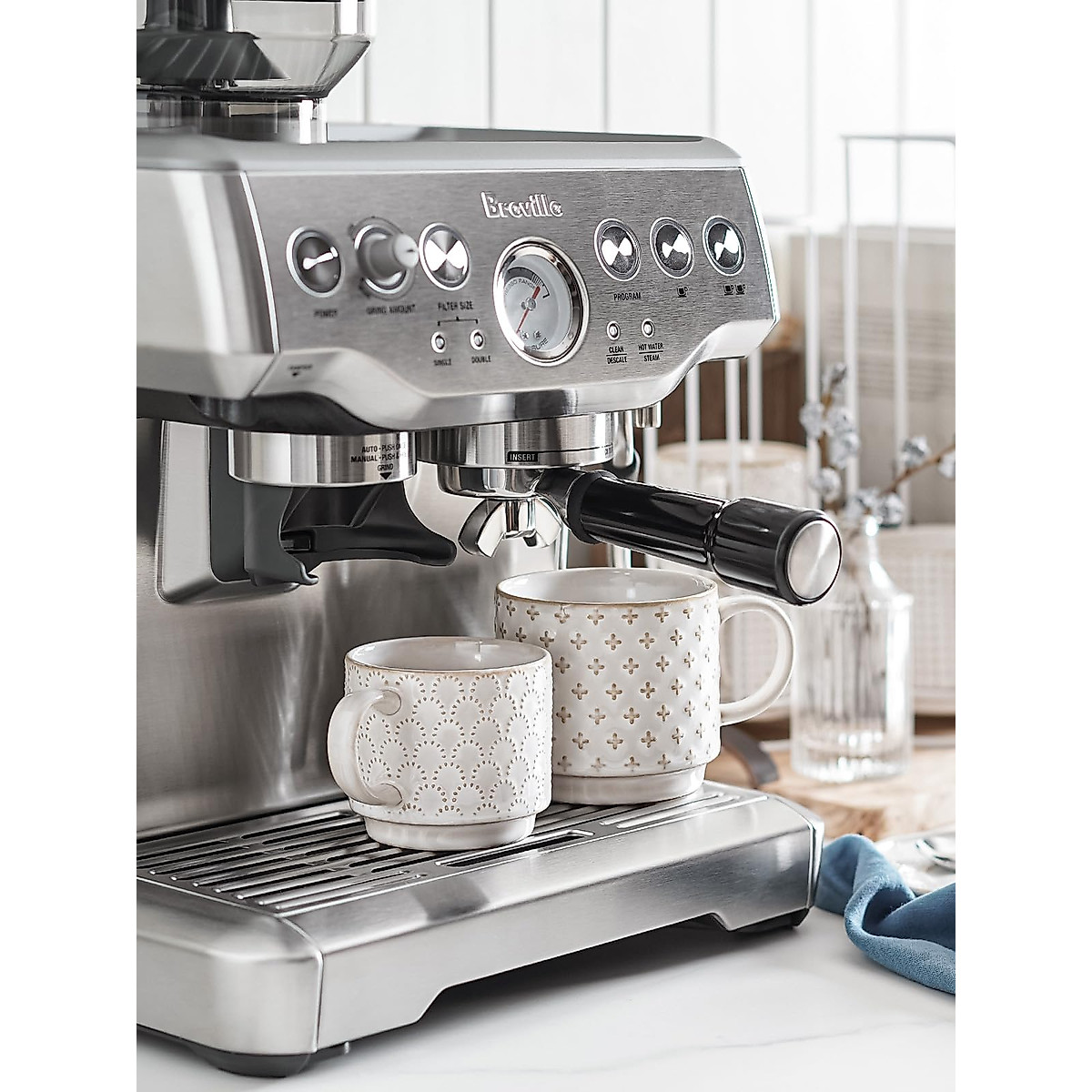 LE TAUCI Stackable Coffee Mugs Set with Stand, Ceramic Embossment Coffee Cups for Au Lait, Cappuccino,Latte,Cafe,Mocha,Tea, Suit For Housewarming Wedding - 12 oz, Set of 4,Arctic white