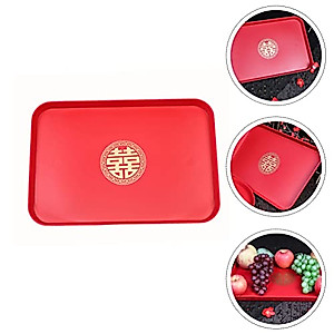 Red Tea Serving Tray Chinese Wedding Dessert Plate Tray Food Serving Tray Decorative Tray Organiser Ottoman Coffee Table Countertop for Bridal Shower Wedding