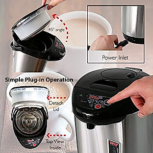 NutriChef Hot Water Urn Pot Insulated Stainless Steel,Auto & Manual Dispense,Auto Boiler,Safety Lock Shutoff 3.38 QT /3.2L - Auto Boiler Shut Off - PKWK43
