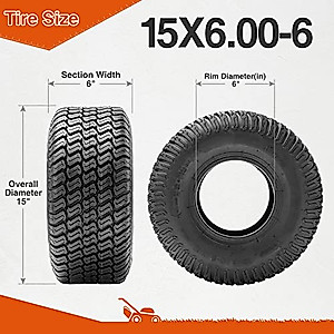 HALBERD 2 PCS 15x6.00-6 Lawn Mower Tires 4PR Turf Saver Lawn & Garden Tires for Garden Tractor Riding Mower, Tubeless