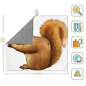Lively Squirrel Printed Drying Mat For Kitchen Ultra Absorbent Microfiber Dishes Drainer Mats Non-Slip Silicone Quick Dry Pad - 18 X 16inch