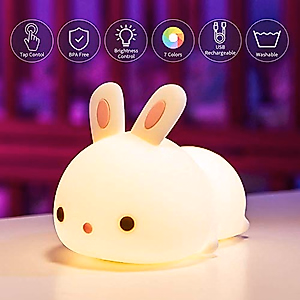 Cute Bunny Night Light for Kids Room,Cute Bunnny Lamp Silicone Girl Toddler Baby Night Light Color Changing Squishy,Nursery Portable Animal Kids Lamp Night Light Bedroom Teen Gifts Kids Toddler Girls