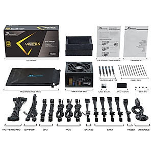 Seasonic Vertex GX-1000-1000W - 80+ Gold - ATX 3.0 & PCIe 5.0 Ready - Full-Modular - ATX Form Factor - Low Noise - 12 Year Warranty - Nvidia RTX 30/40 Super & AMD GPU Compatible