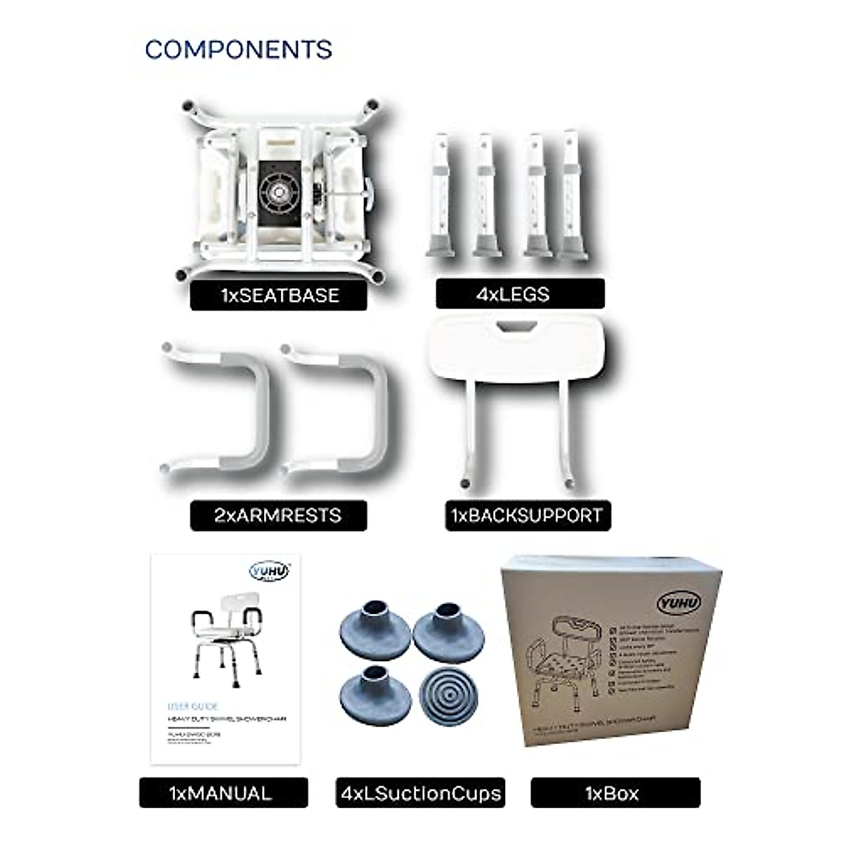 360 Degree Heavy Duty Swivel Shower Chair with Armrests and Back Support, Shower Chair for Inside Shower, Tub Transfer Bench, Shower Stool&Bath Chair(RightHand Handle)