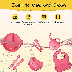 Aainbeots Silicone Baby Feeding Set, 10 Pcs Baby Led Weaning Supplies with Suction Bowl and Plate, baby feeding set with Adjustable Bid,Sippy Cup with Straw and Lid, Mommy Ark Set Suit for 6+Months