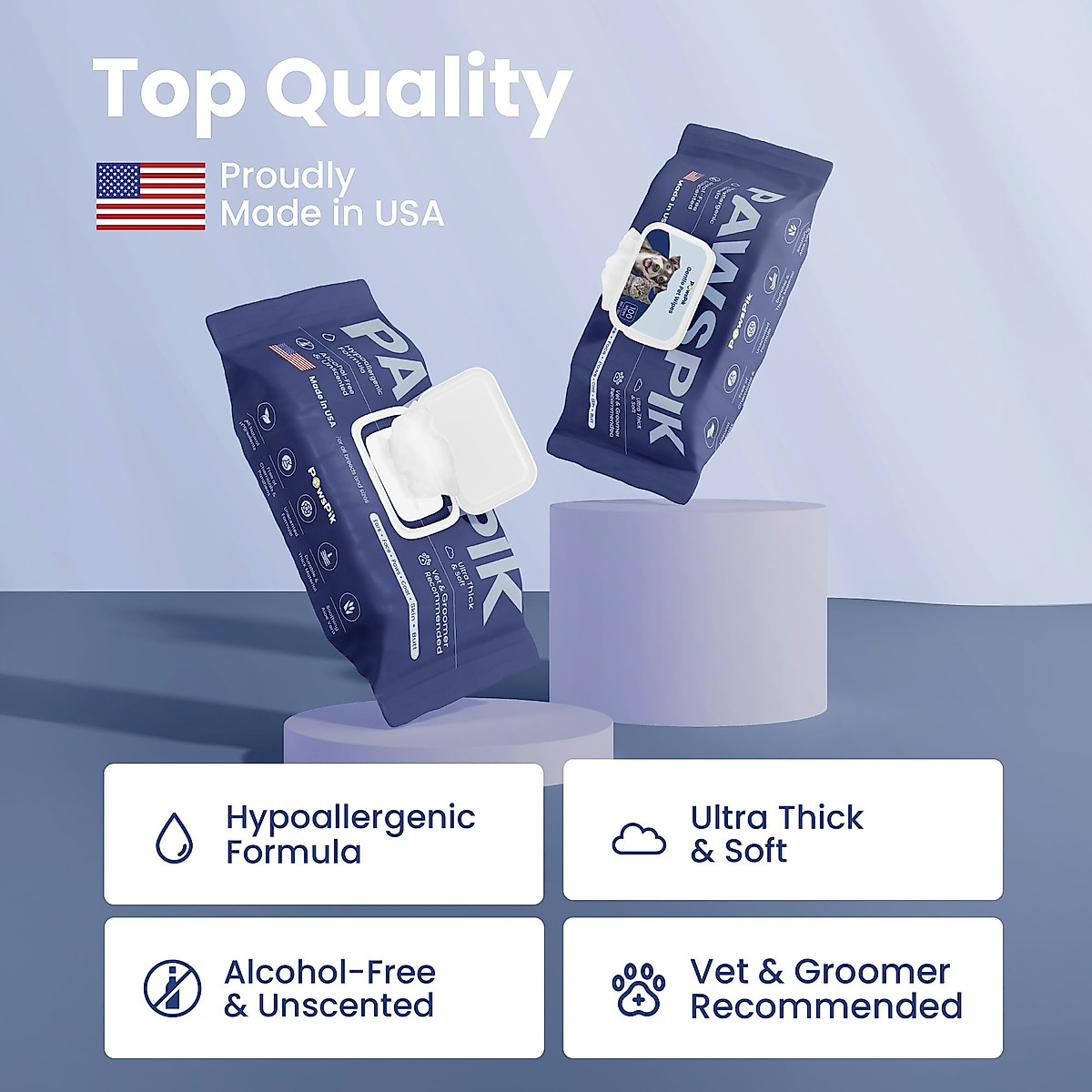 Made in USA Premium Pet Wipes with All Natural Ingredients for Dogs & Cats, Body, Ears, Face, Butt & Paws - 8x8 Inch Large - Unscented, Ultra Thick, Hypoallergenic & Alcohol-Free (1 Pack (100 pcs))