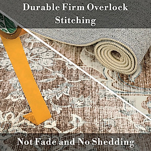 Haperlare Large Living Room Area Rug - 8x10 Large Bedroom Rug Distressed Non-Slip Non-Shedding Oriental Print Floor Carpet for Dining Room Kitchen Brown, 8 x 10