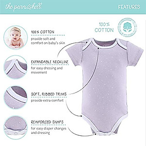 The Peanutshell Short Sleeve Baby Bodysuits Set for Baby Girls - Purple, Grey, Mint - 5 Pack Set (Newborn)