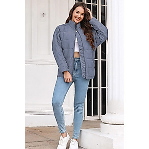 ETCYY Women's Causal Lightweight Quilted Jackets Long Sleeve Oversized Warm Winter Zip Up Coat with Pockets