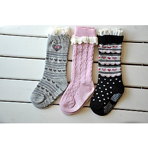 QandSweet 6 Pairs Baby Girl Knee-High Socks Toddler Princess Cute Non-skid Socks 8-36M (6 Colors)